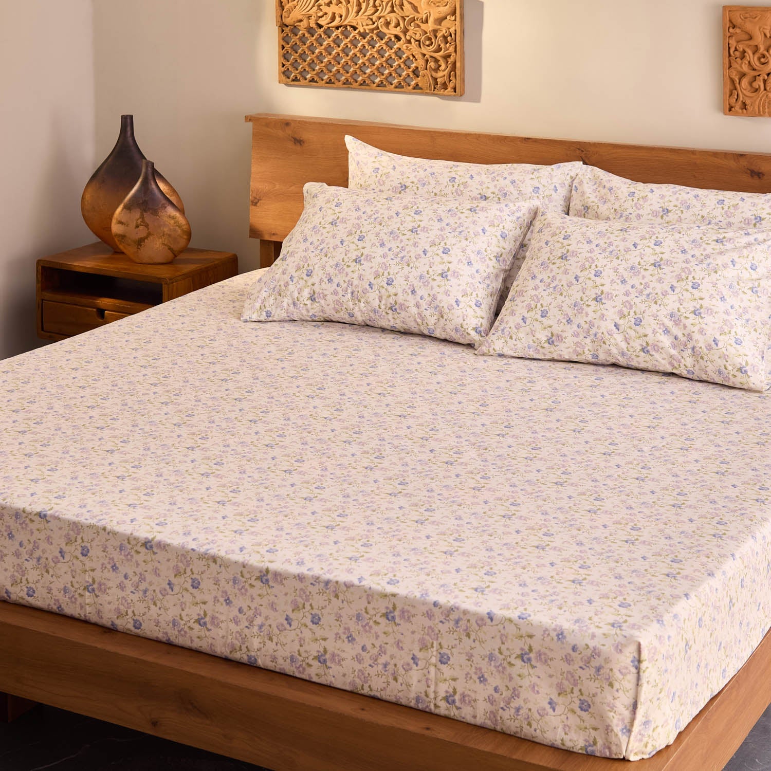 Lilac Elegance - 100% Cotton Percale Solid/Print Flat Sheet - Blue Lil ...